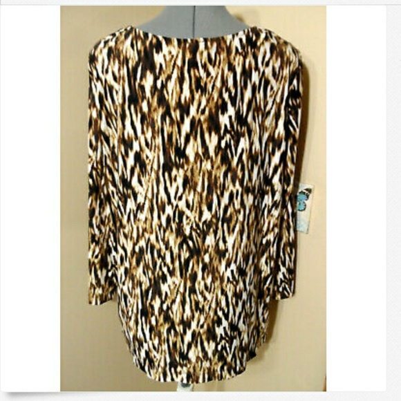 Rafaella | Tops | Rafaella Knit Top Xl Brown Tiger Print Draped Neck ...